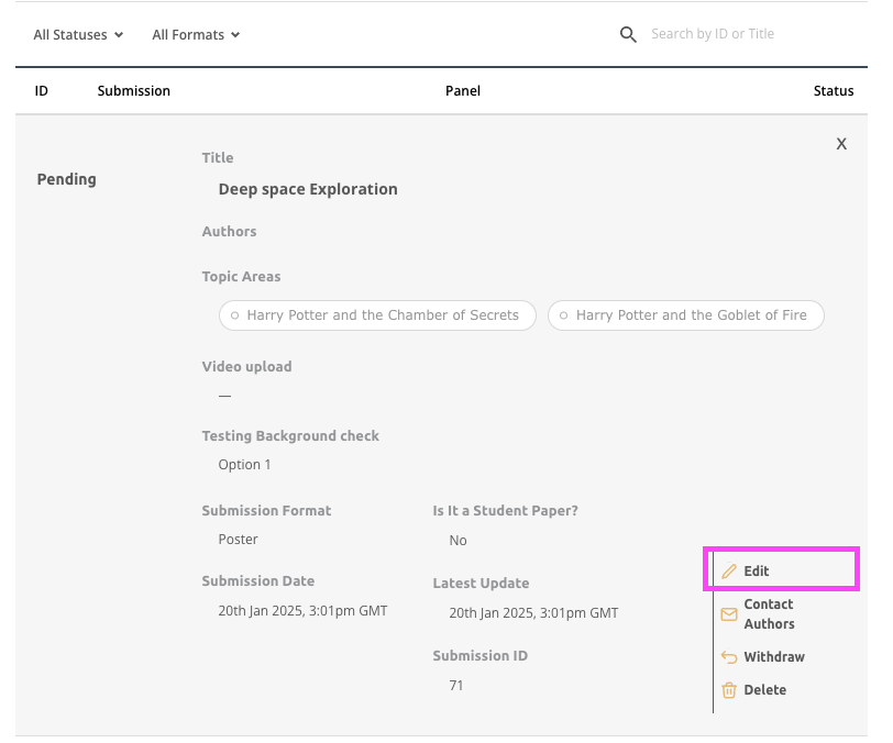 Editing your submission